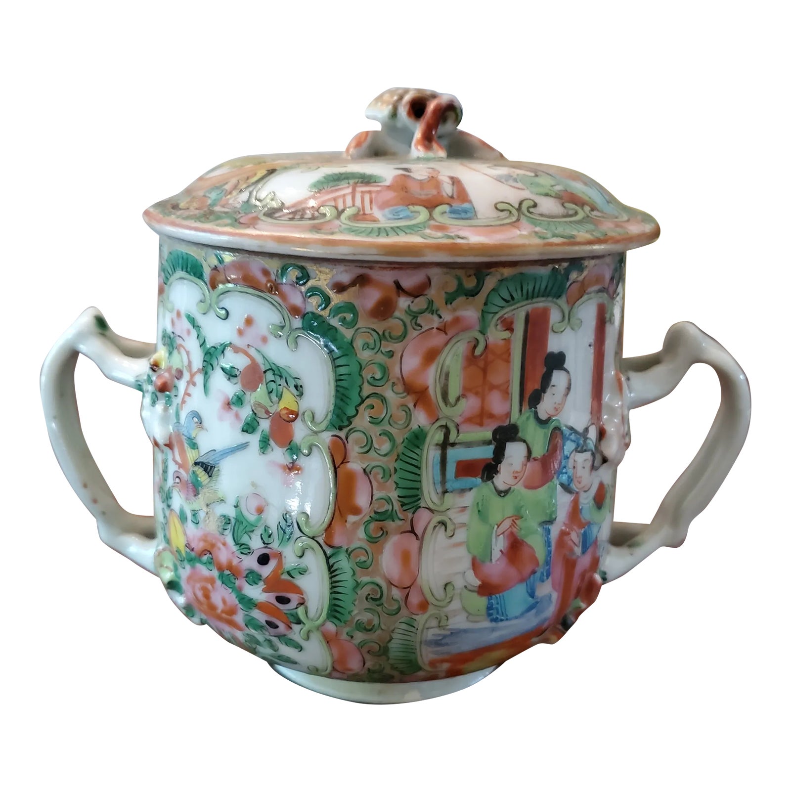 Antique Chinese Porcelain Double Handled Covered Jar | Chairish