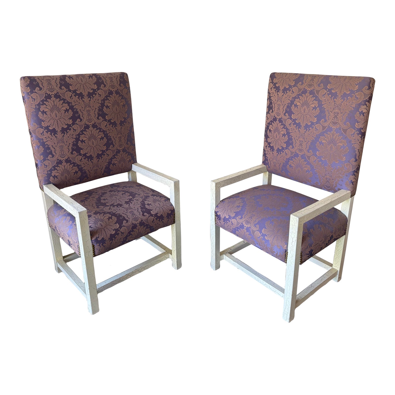 1990s Purple High Back Arm Chairs - a Pair | Chairish