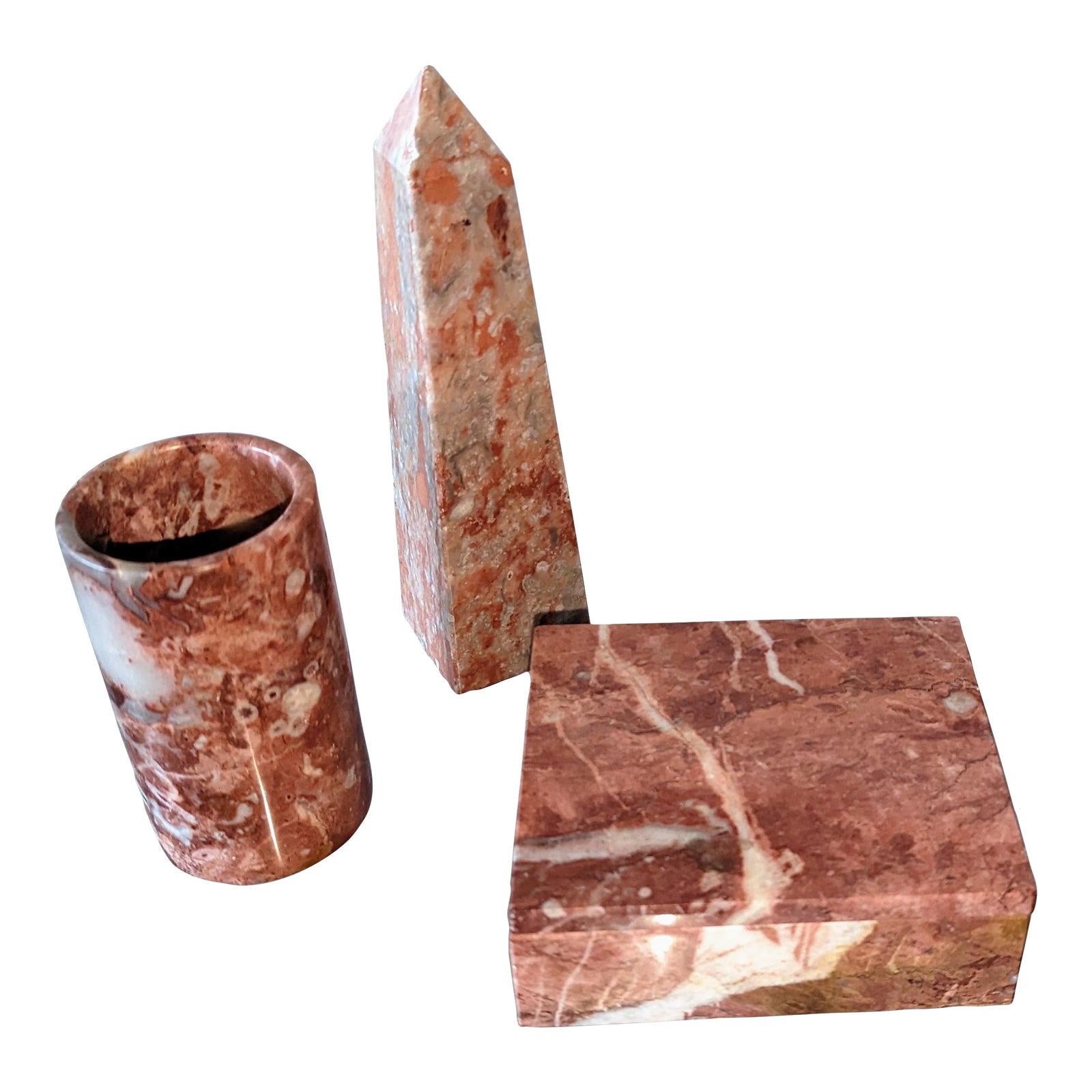 1980s Pink Marble Desk Set- 3 Pieces | Chairish