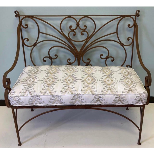 Mid-Century French Scrolling Iron Garden Settee or Bench | Chairish