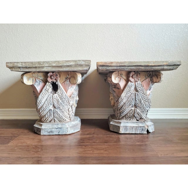 19th Century Baroque Architectural Carved & Painted Capital Pedestal ...