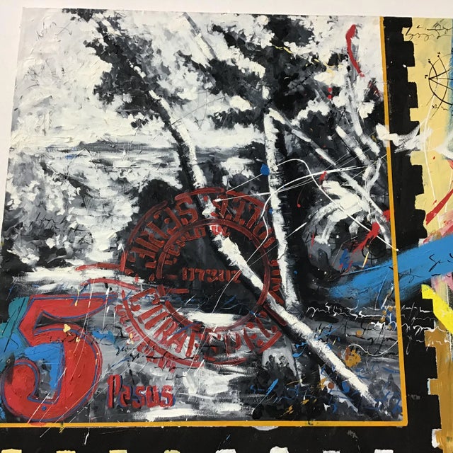 Large Abstract Oil on Canvas Cuban Artist Signed | Chairish