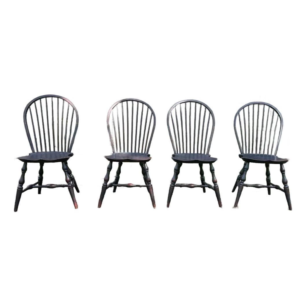 Vintage Windsor Style Black Painted Bow Back Dining Chairs by Crouse ...