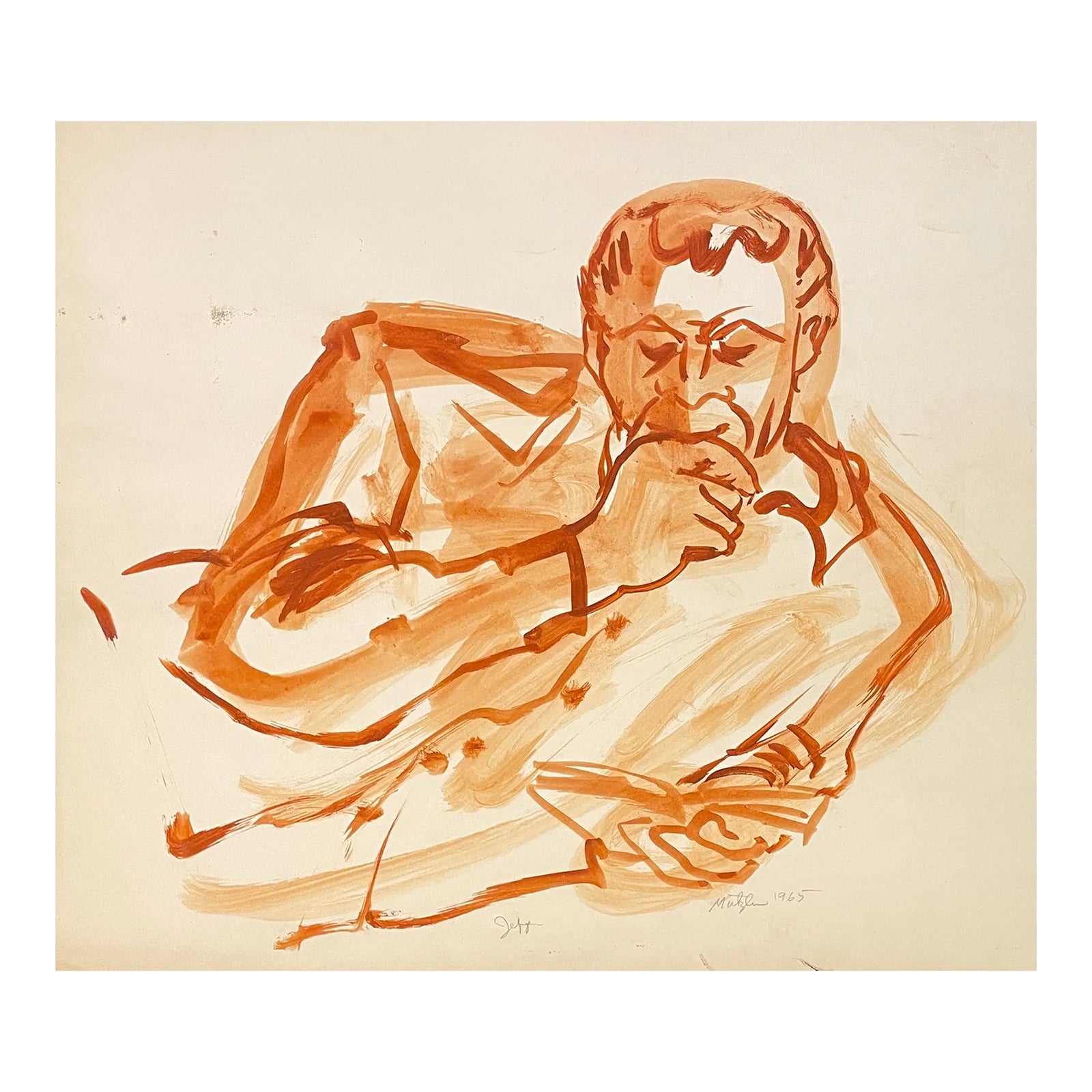 1965 Neil Meitzler Jeff Reading Watercolor | Chairish