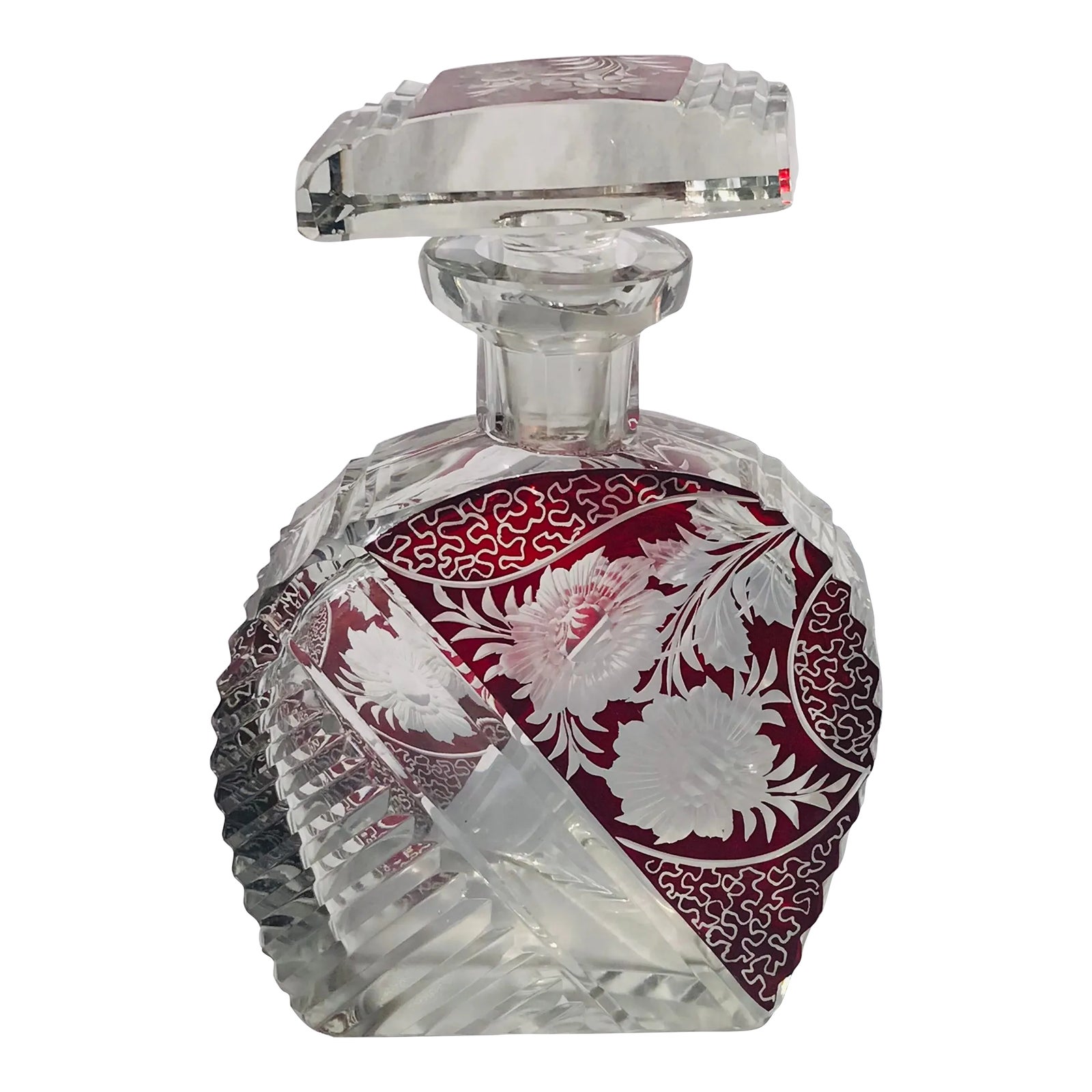 Antique Red Hand Cut Crystal Decanter | Chairish