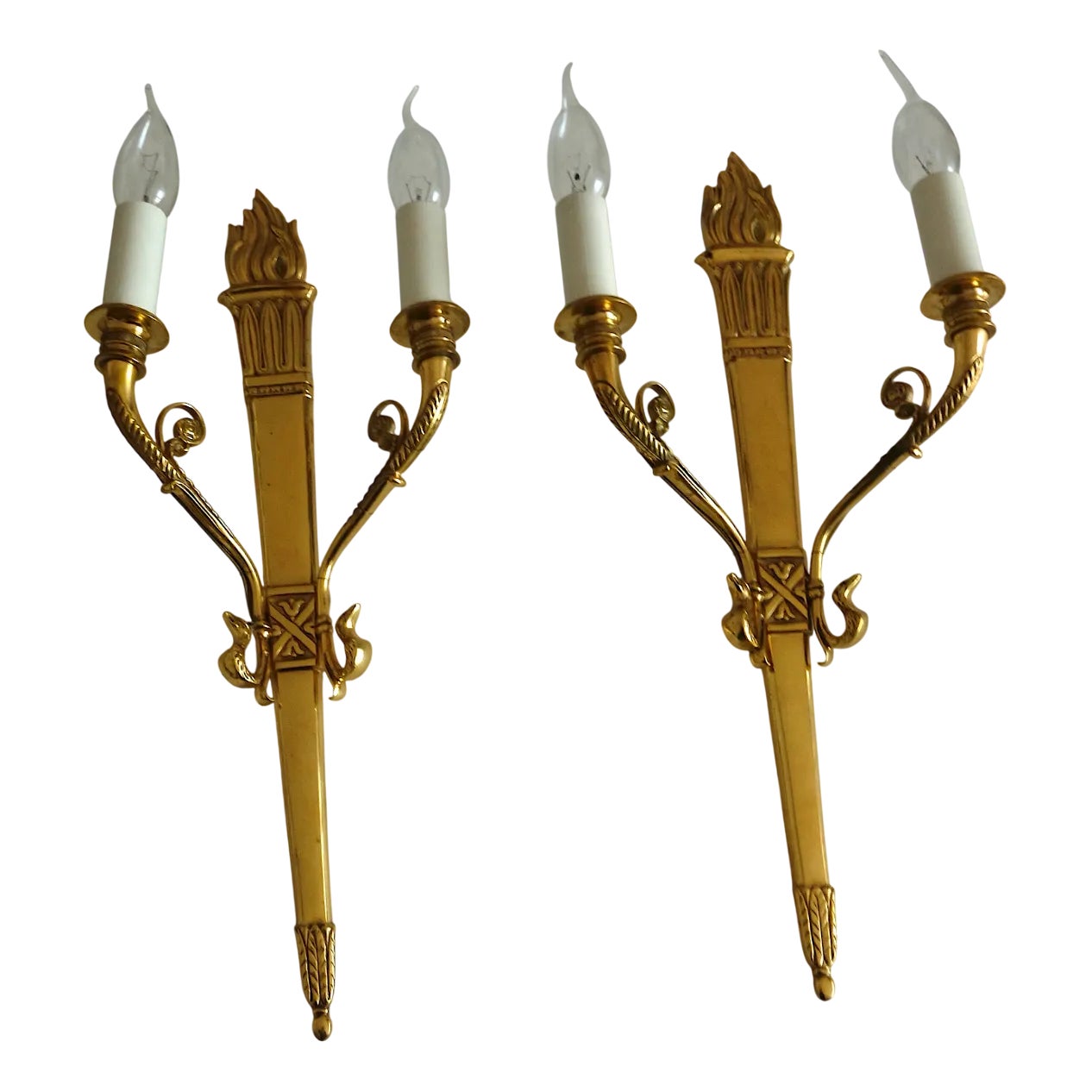 Empire Brass Figural Flame Wall Lamps, 1940s, Set of 2 | Chairish