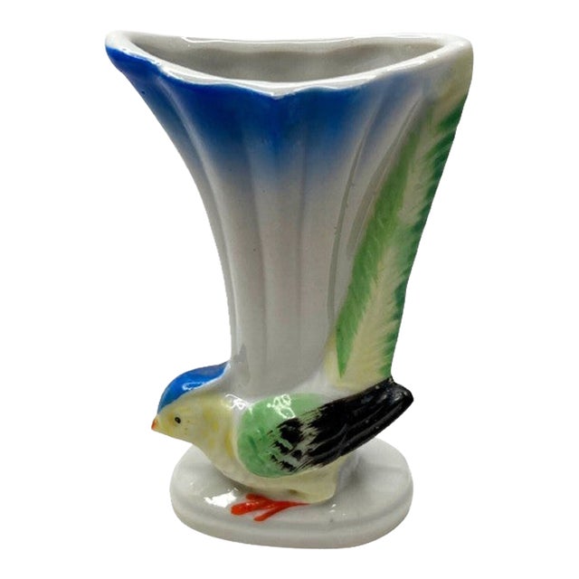 Vintage Long Tailed Bird Ceramic Planter Vase | Chairish