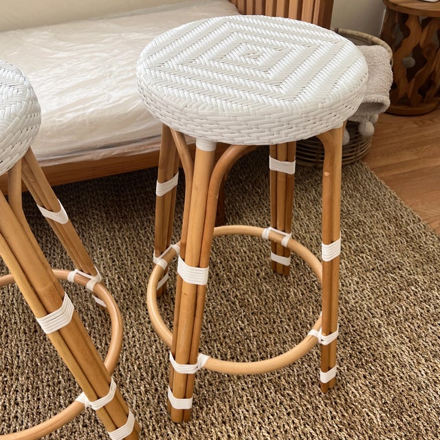 French Bistro Rattan Bar Stools - Set of 3 | Chairish