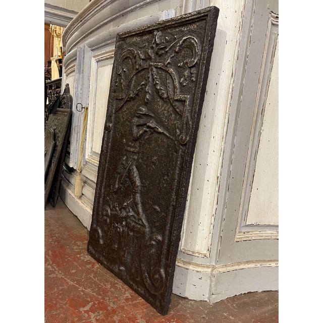 Early 19th Century French Polished Iron Fireback With Hunt Scene | Chairish