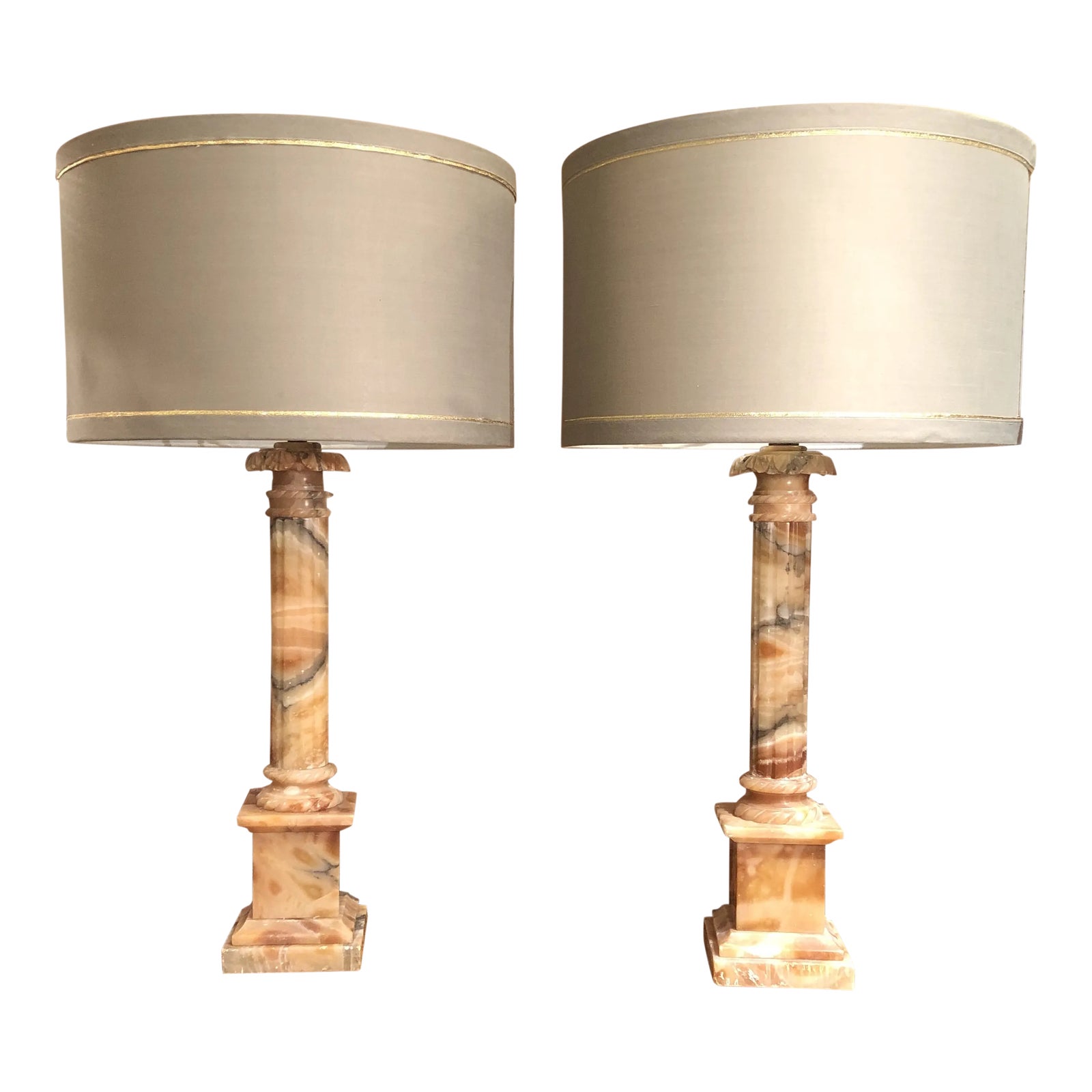 Alabaster Column Lamps - a Pair | Chairish