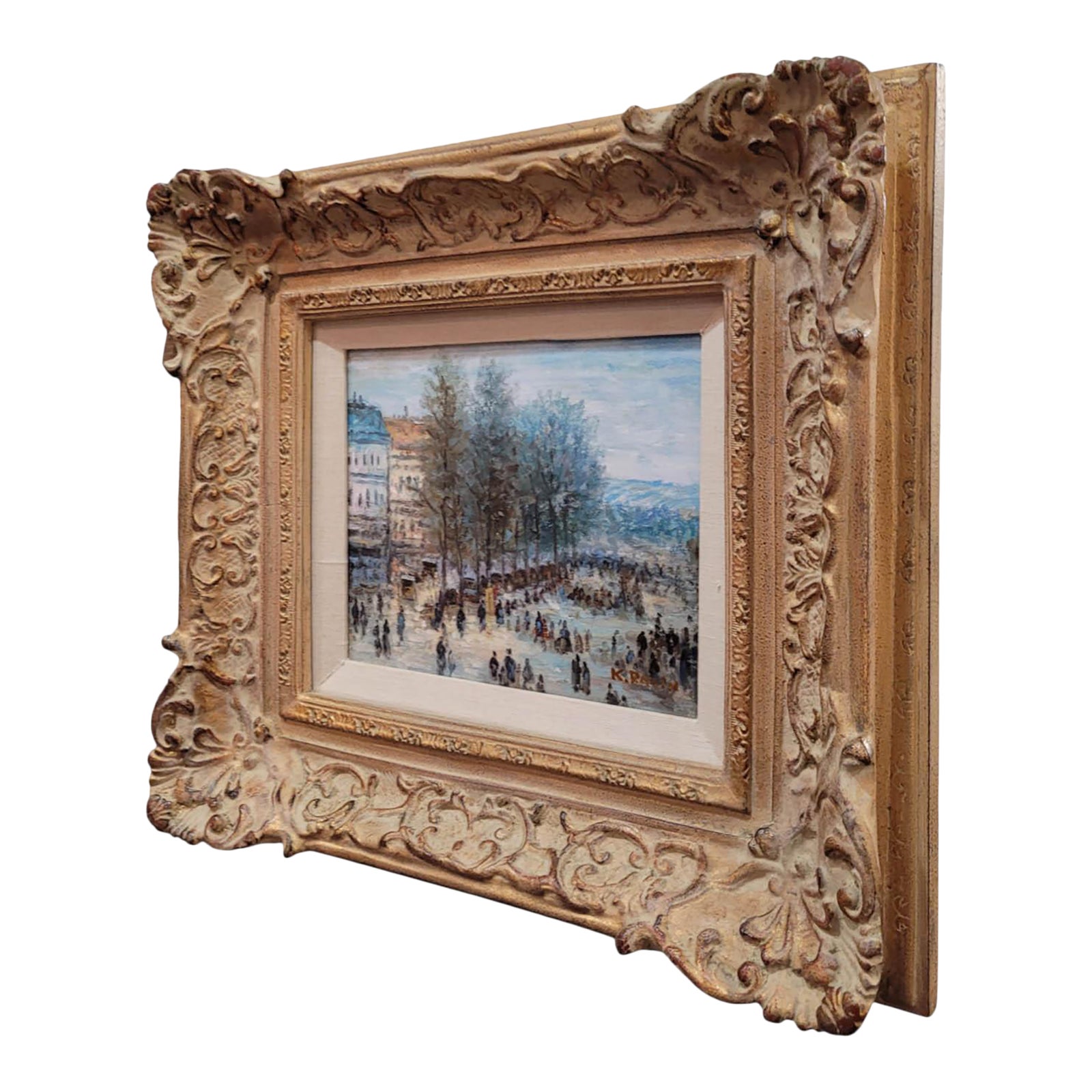 Impressionist Cityscape Oil Painting by K. Razin, Framed | Chairish