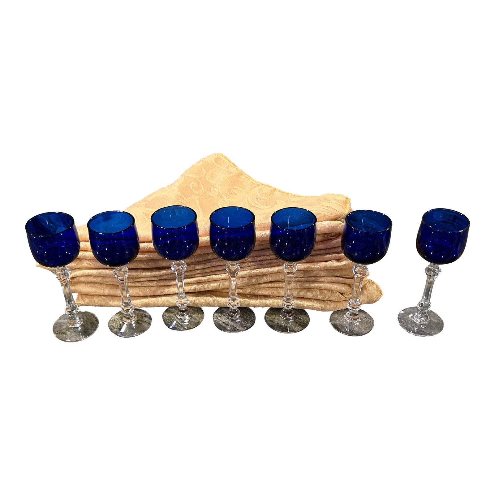 1930s Set of Seven Rare Cobalt Blue Louie Cordial Glasses West Virginia ...
