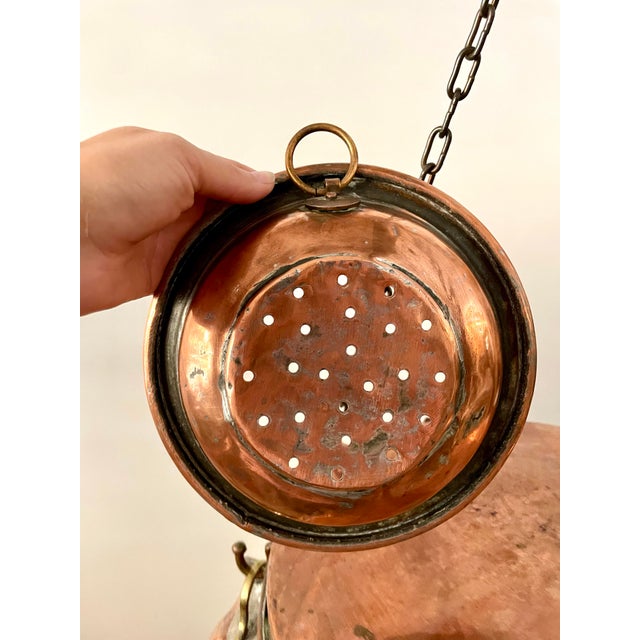 Hanging Copper Pot Rack With 6 Kitchen Copper Accessories | Chairish