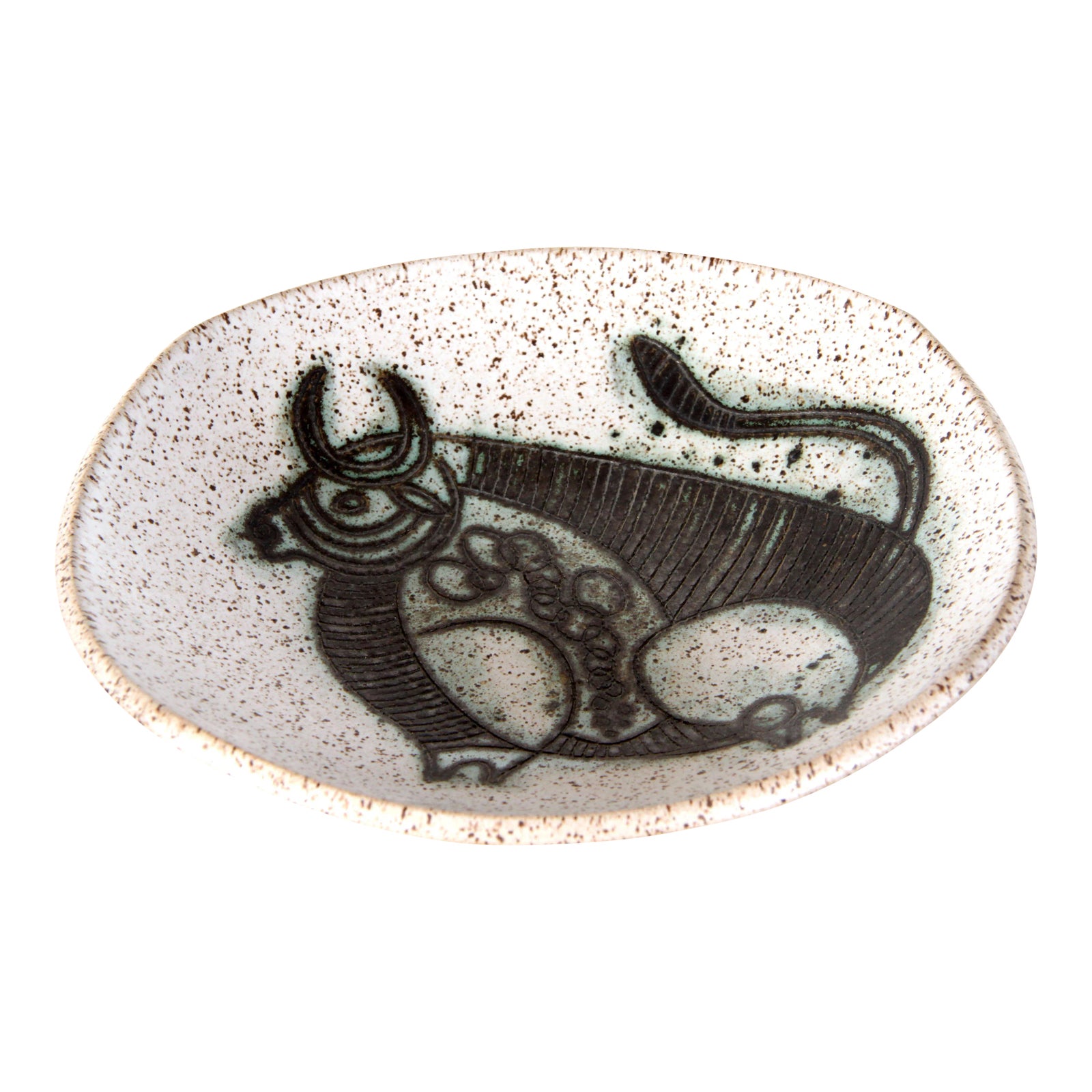 1950's Joseph David Broudo Sgraffito Bull Art Pottery Charger | Chairish
