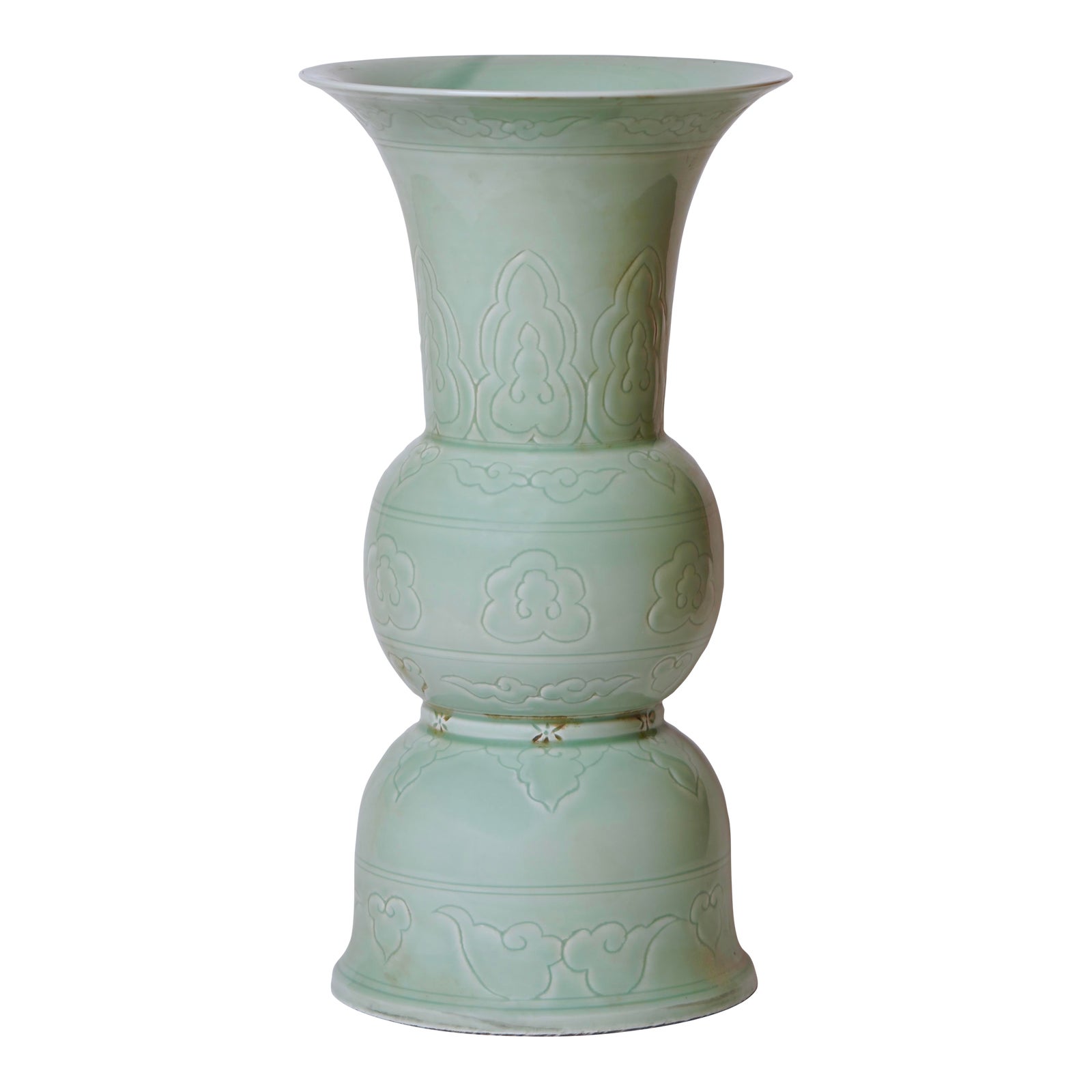 Vintage Carved Celadon Porcelain Altar Vase by Cobalt Guild | Chairish