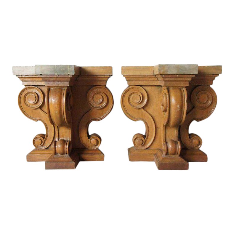 American Renaissance Revival Solid Oak Table Bases - A Pair | Chairish