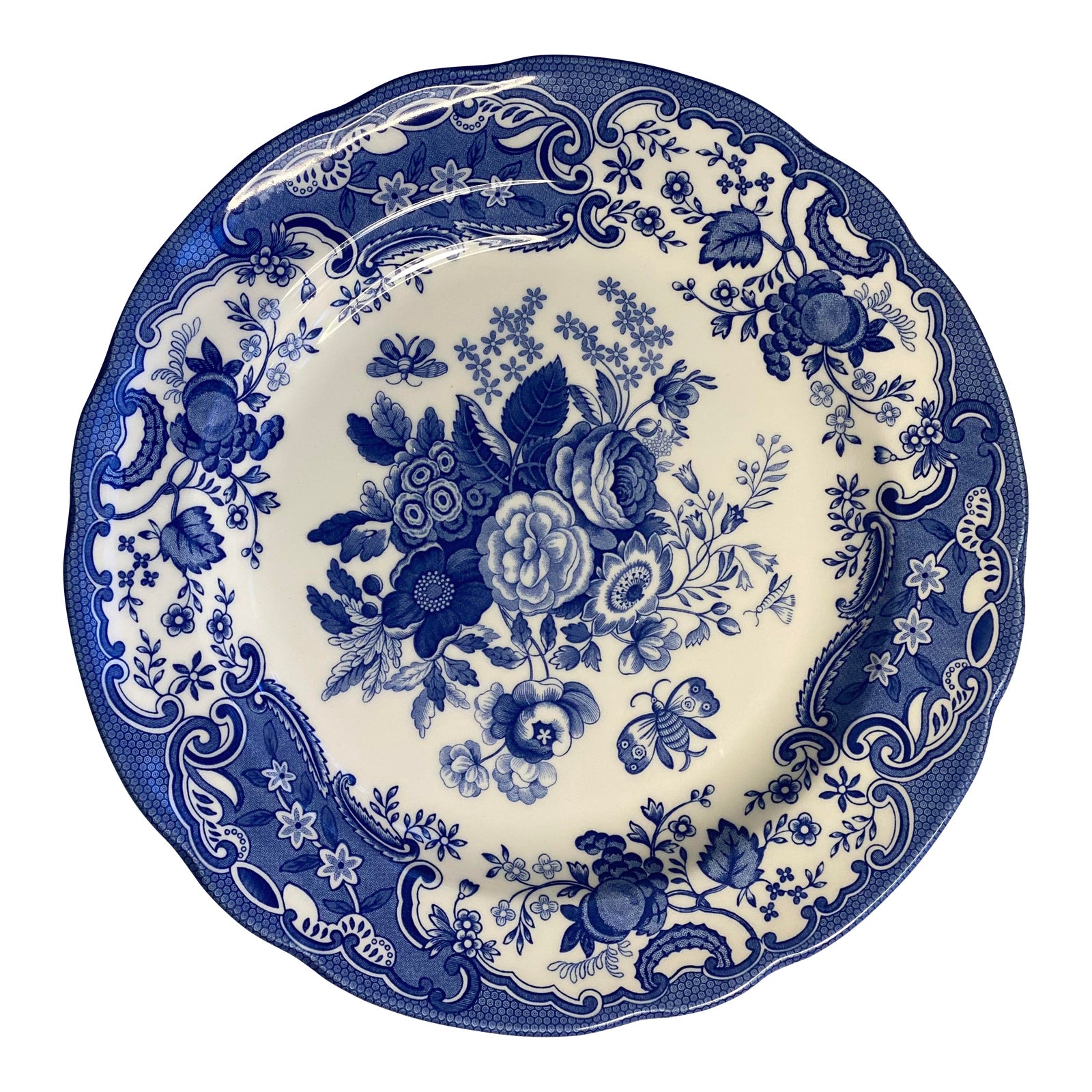 Contemporary Spode Blue Room Collection Blue Rose Dinner Plate | Chairish
