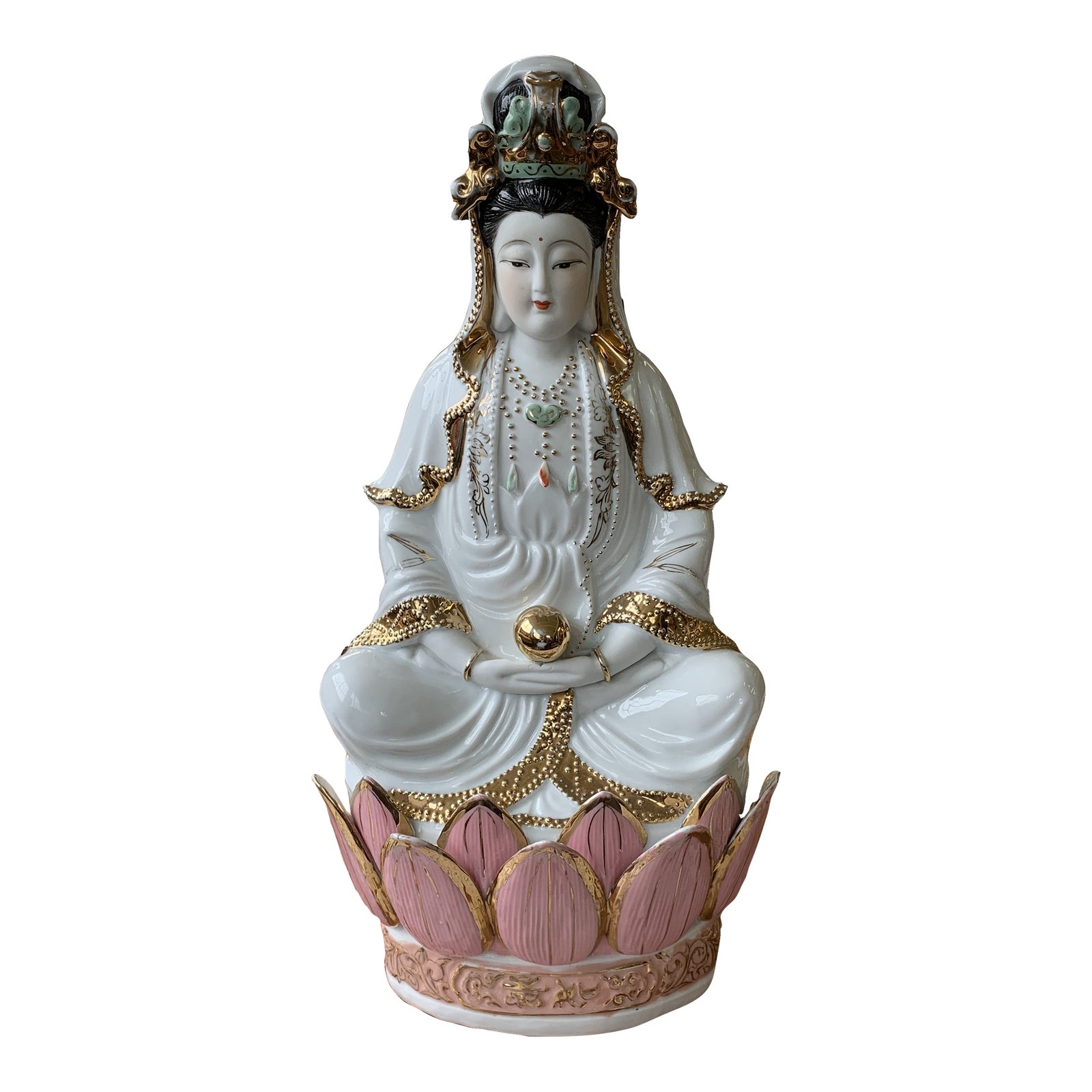 Mid 20th Century Ceramic Asian Lotus Figure | Chairish