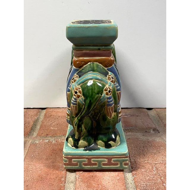 Vintage Chinoiserie Green Table Top Ceramic Elephant Plant Stand ...
