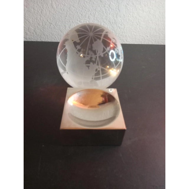 1980s Etched World Map Crystal Clear Glass Paperweight Decor on ...