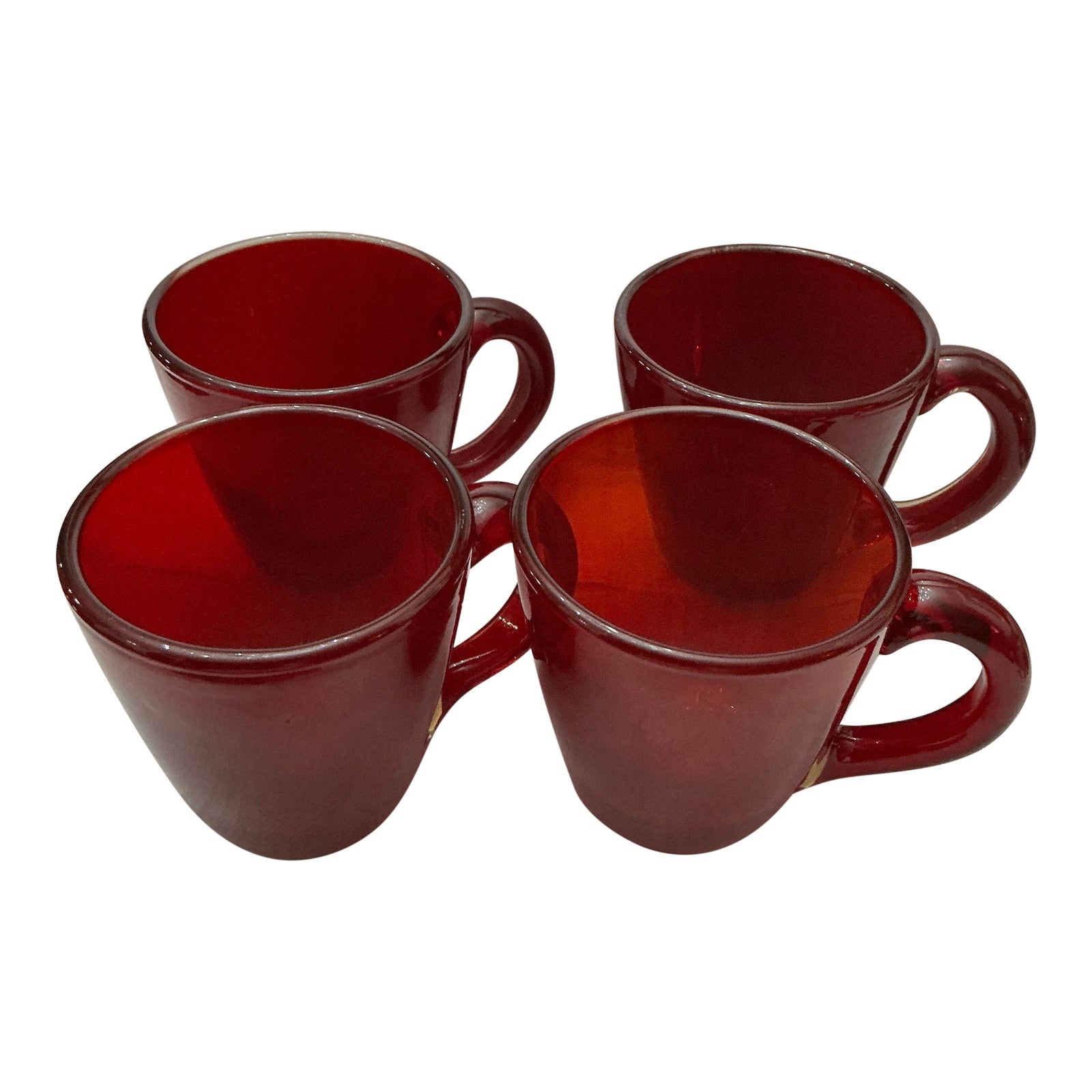 1990s Royal Red UV Glass Mugs- Set of 4 | Chairish