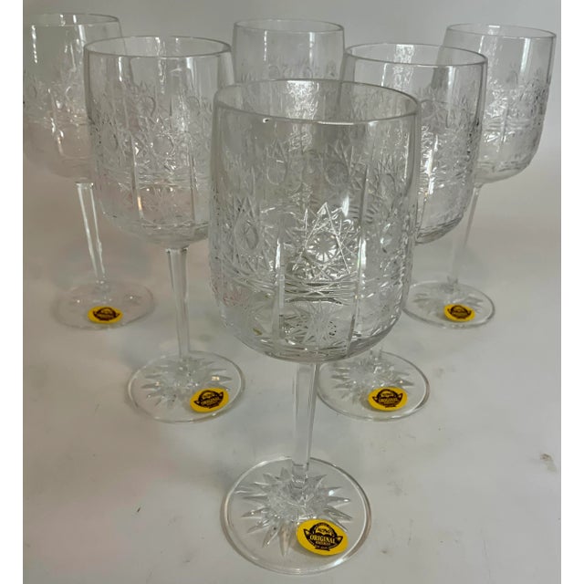 Set of 6 Vintage Bohemian Hand Cut Crystal Wine Glasses | Chairish