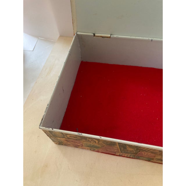 1970s Vintage Metal Lidded Box Covered With Stamp | Chairish
