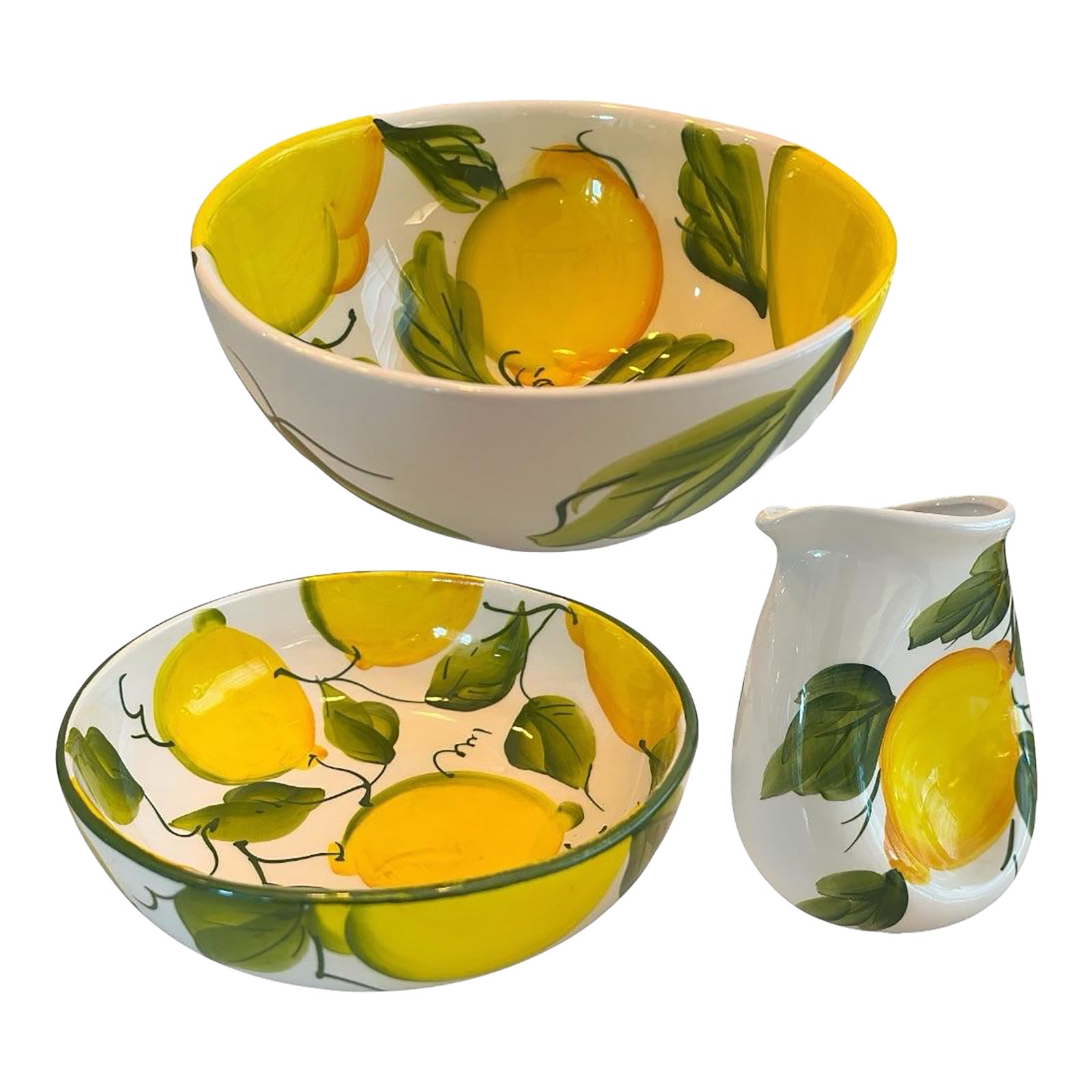Hand-Painted Lemon Motif Italian Serving Dishes- Set of 3 | Chairish