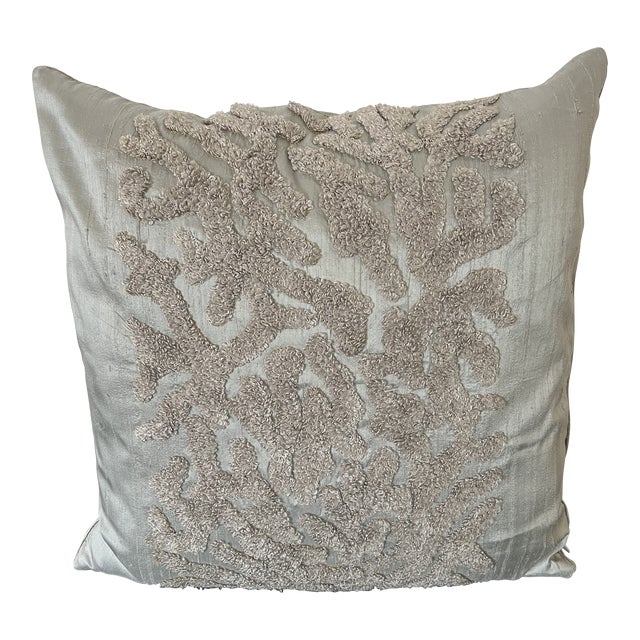 Nancy Corzine Pillow in Raw Silk With Boucle Appliqué | Chairish