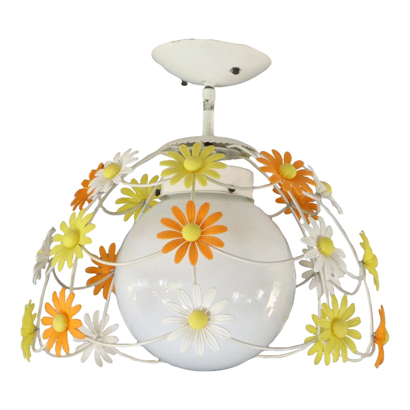 Vintage 70's Mod Floral Daisy Ceiling Light Flush Mount Cage Flower ...