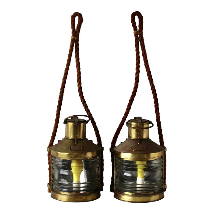Vintage British Brass Glass Rope Marine Masthead Light Lantern Lamps-a ...