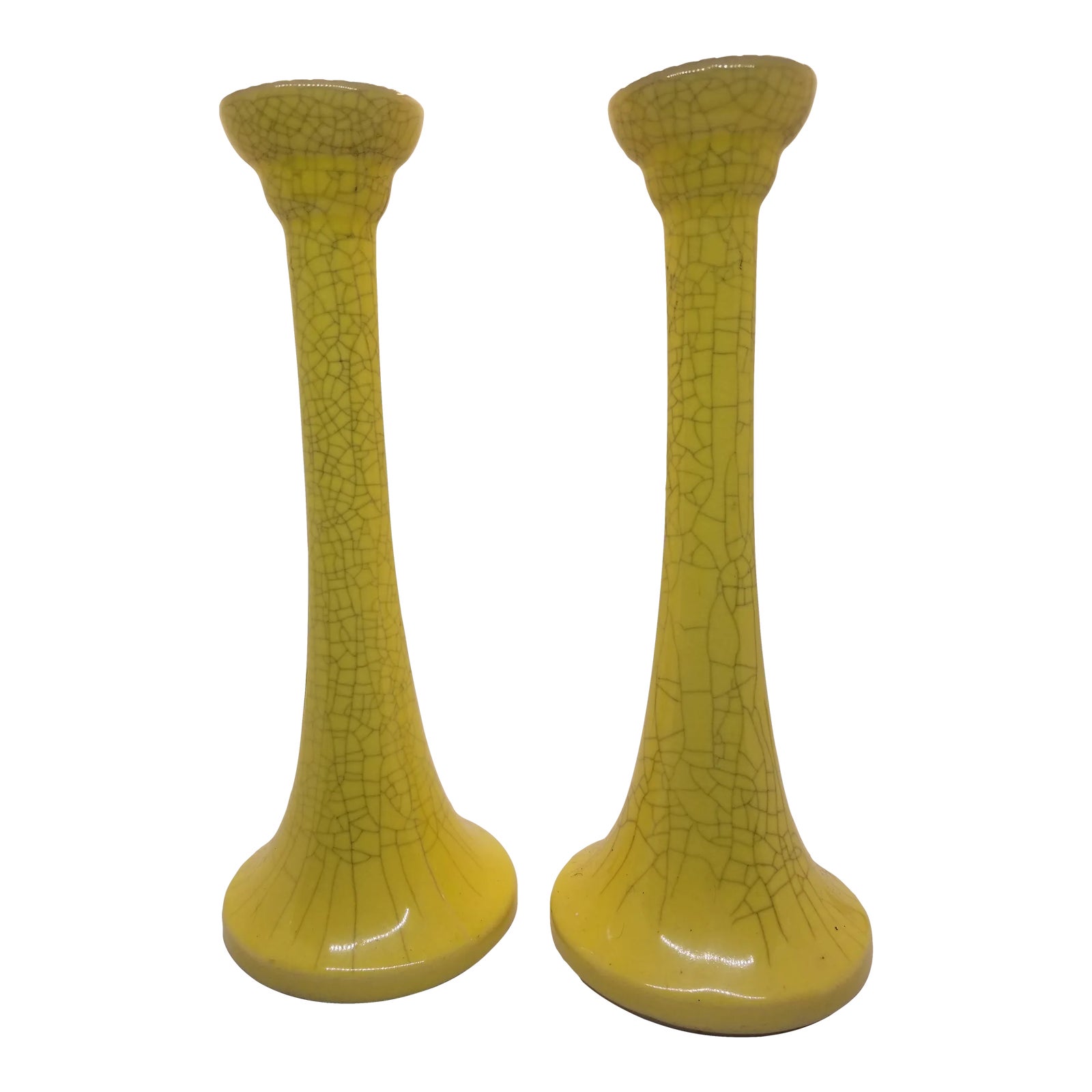 Vintage Midcentury Modern Ceramic Yellow Candle Holders | Chairish