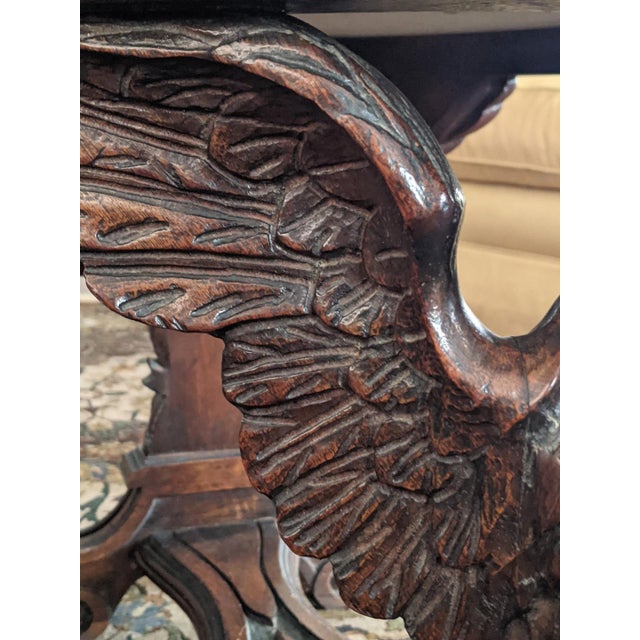 Early 20th Century Hand Carved Wooden Bald Eagle Tea Table With Marble Top | Chairish