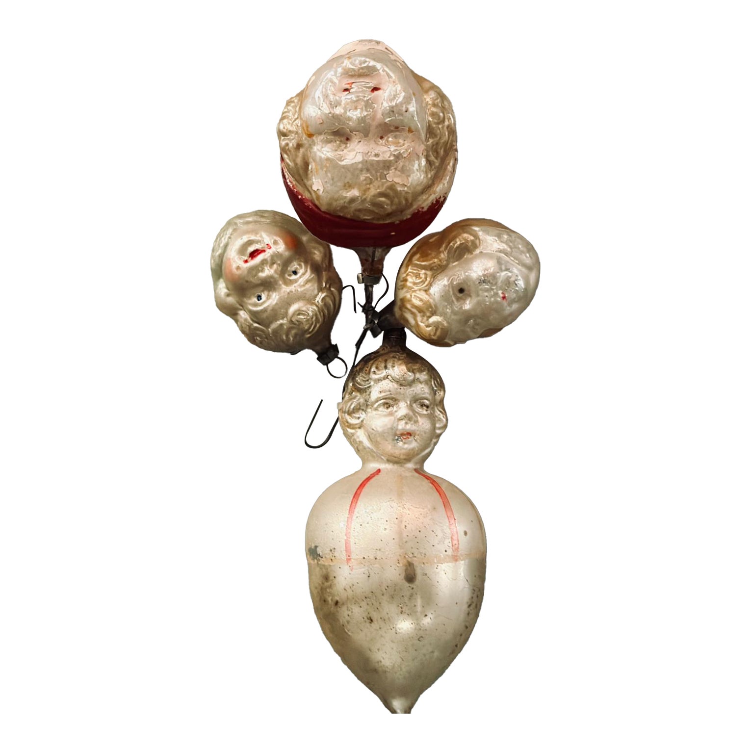 1920's Set of Four German Angels Heads Glass Ornaments | Chairish