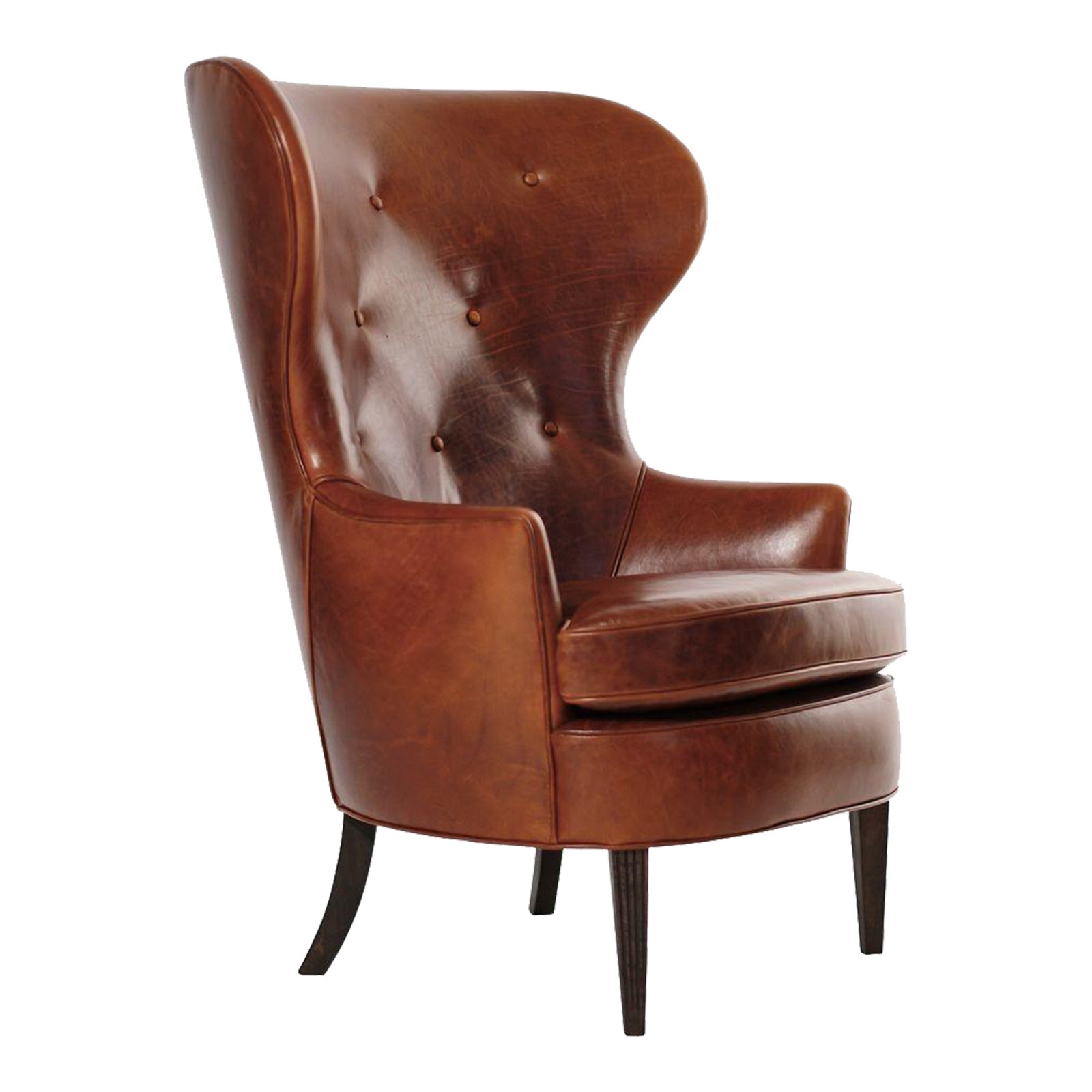 Vintage Wingback Chair in Cognac Leather, Circa 1950s | Chairish