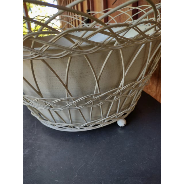 Very Large Round White Wireware Planter With Liner, Probably French ...