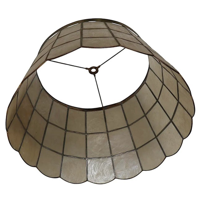 Vintage Leaded Capiz Shell Lamp Shade With Scalloped Edge and Brass ...