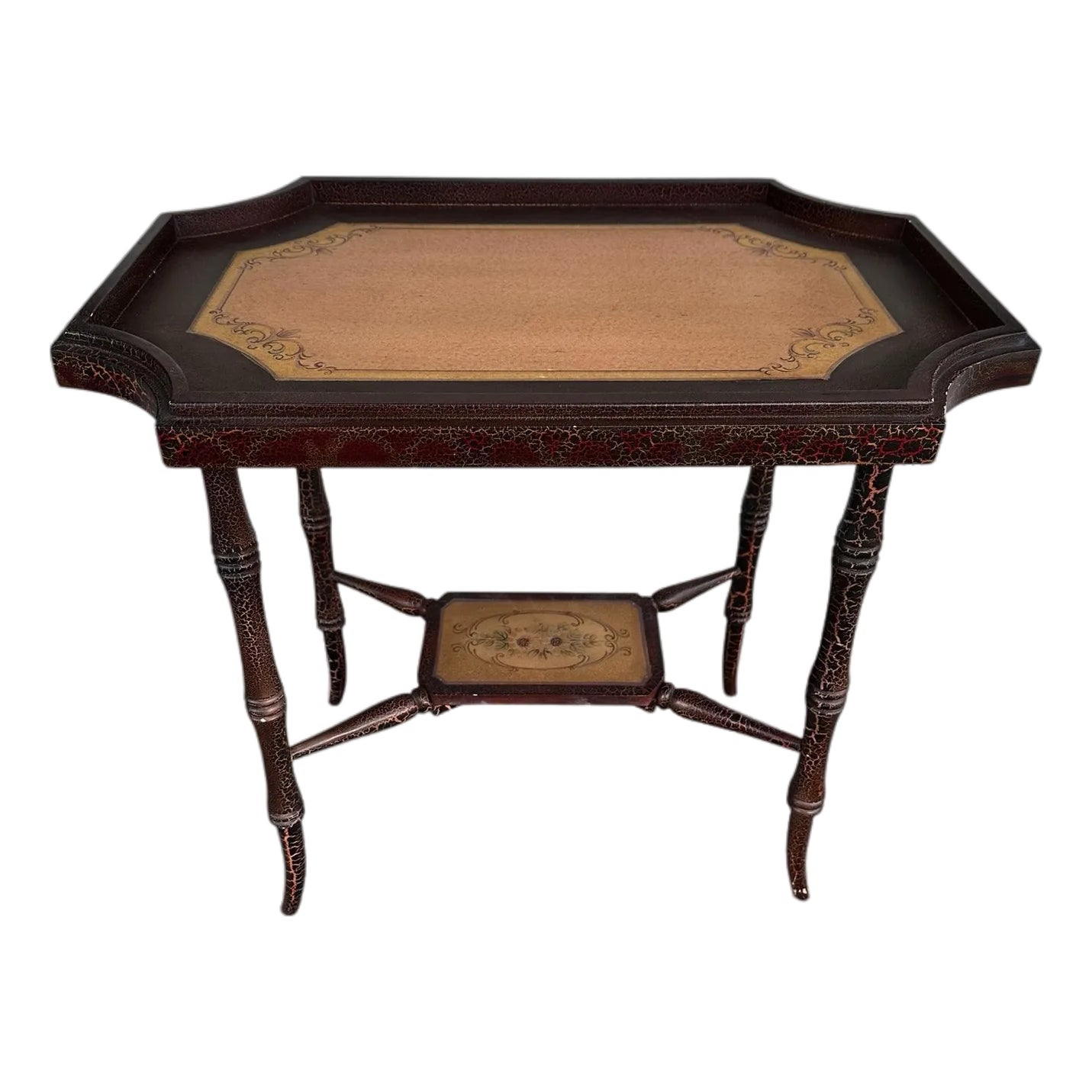 English Victorian Bobbin Turned Wood Tea Table With Tray Top and Shelf ...