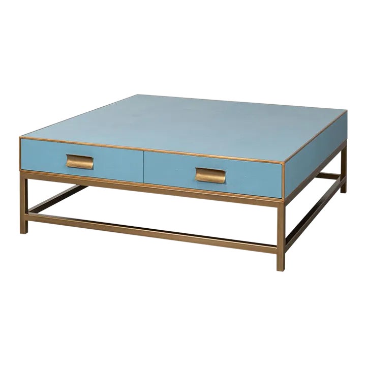 Blue Leather Coffee Table | Chairish