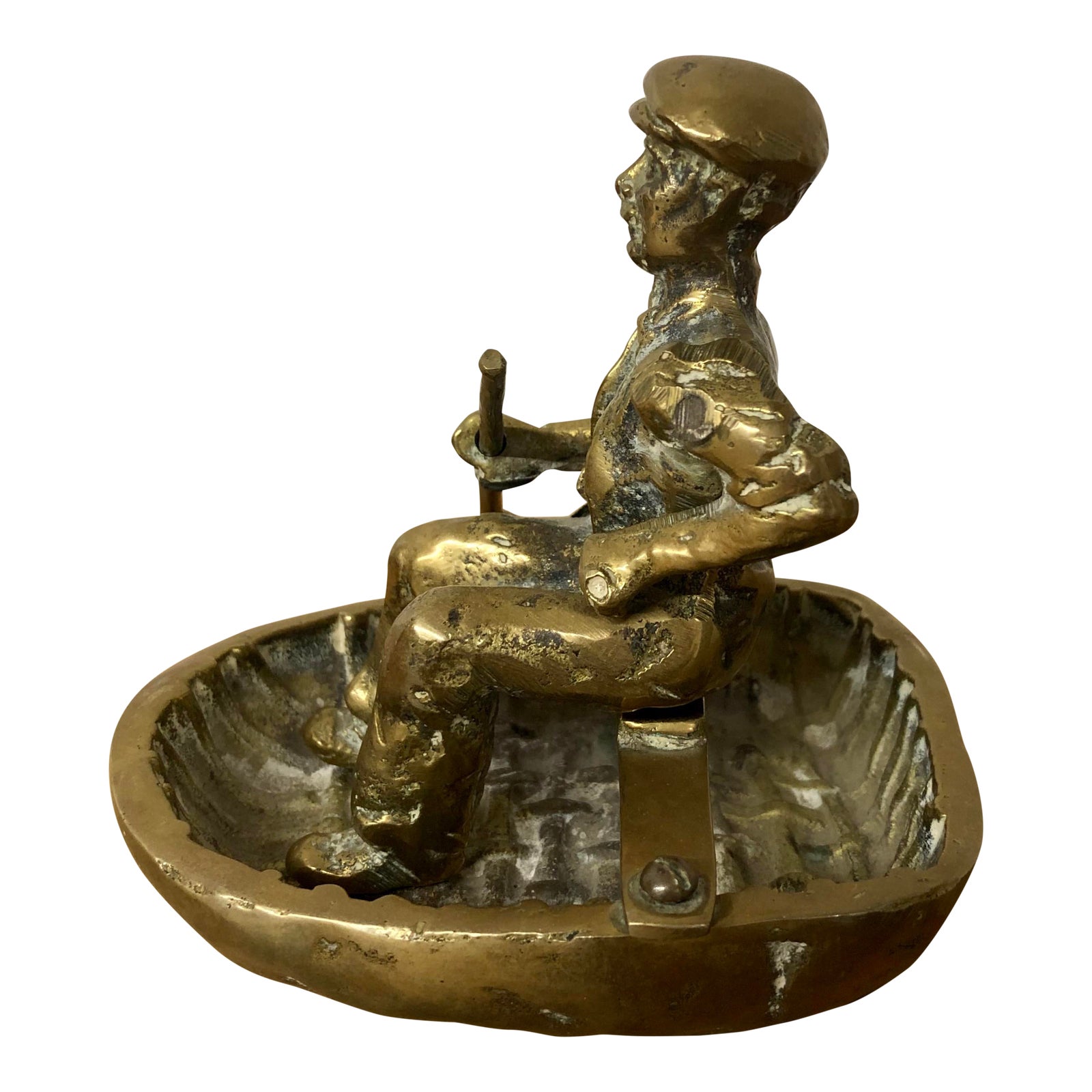 Vintage Brass Man in Coracle Rowing Boat | Chairish