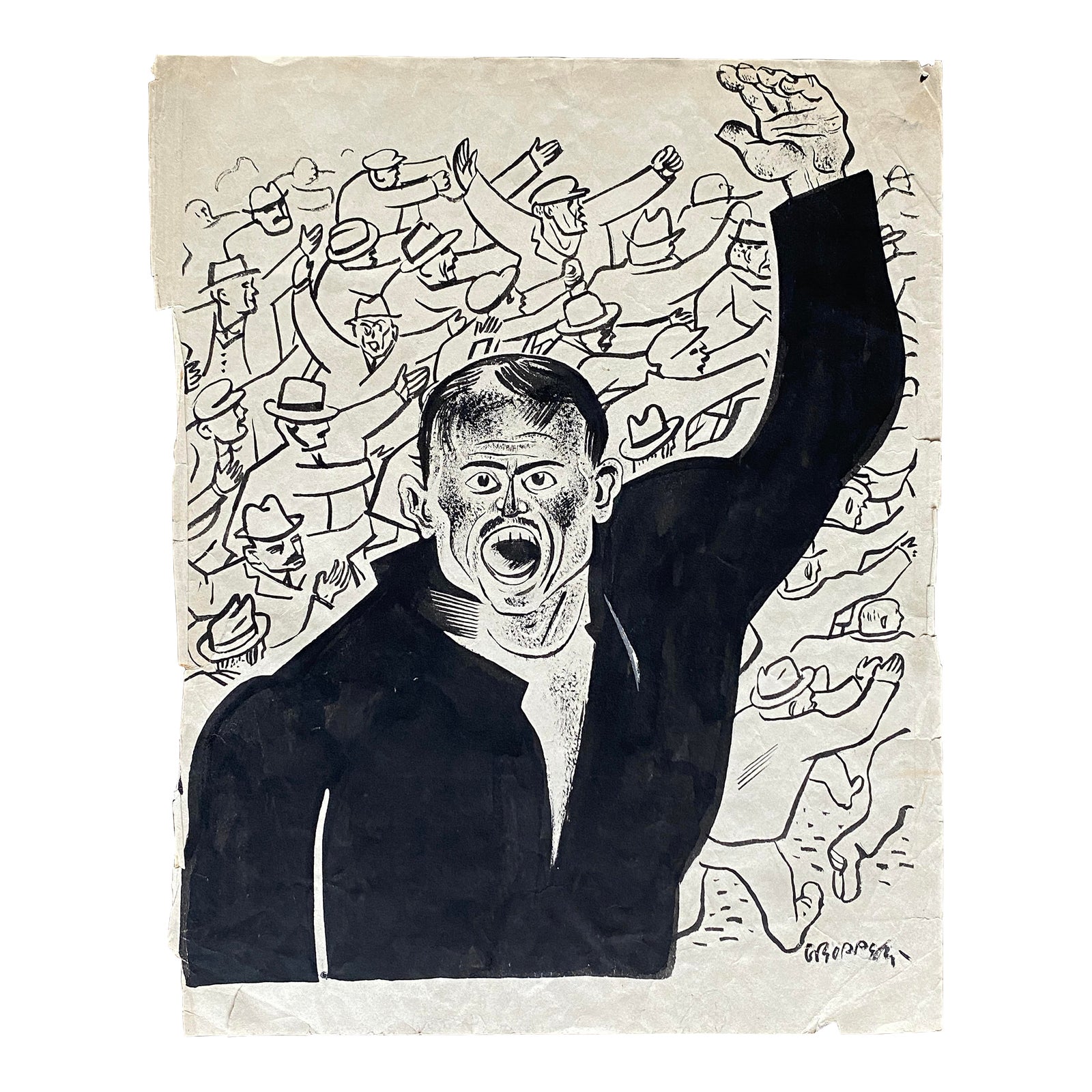 William Gropper Original Ink and Watercolor Painting Signed Protest ...