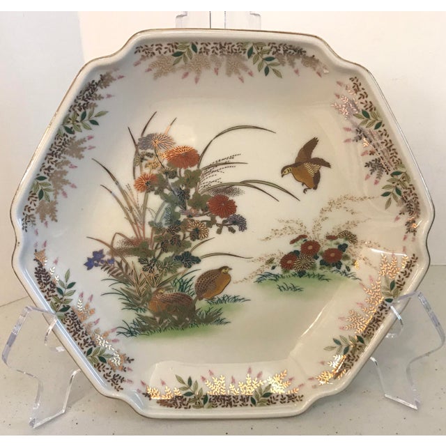 Vintage Japanese Six Sided Decorative Quail Plate | Chairish