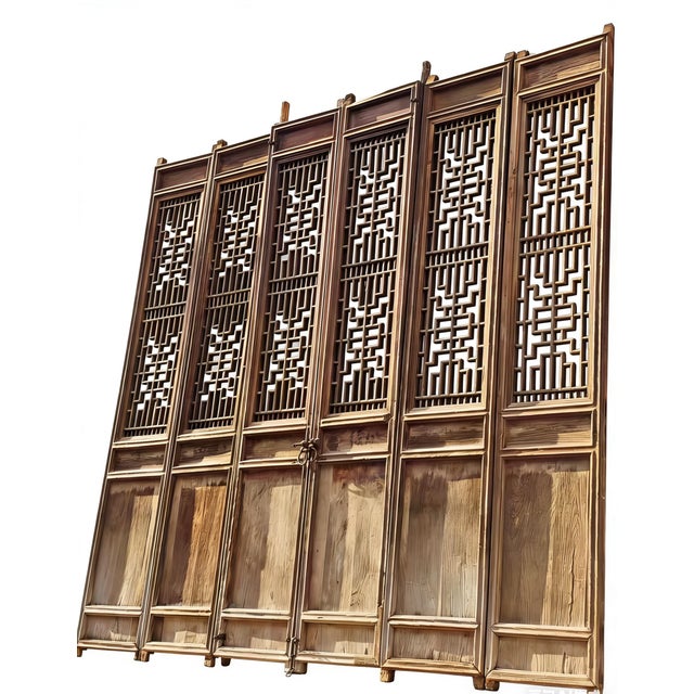 Antique Chinese 4 Panel Lattice Wood Screen Doors | Chairish