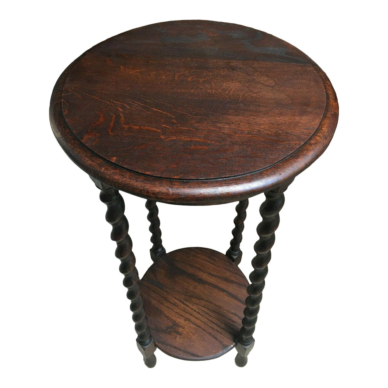 Antique English Oak Barley Twist Round Plant Stand Display Two Tier ...
