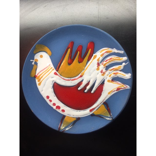 Vintage Studio Blue Hanging Rooster Plate | Chairish