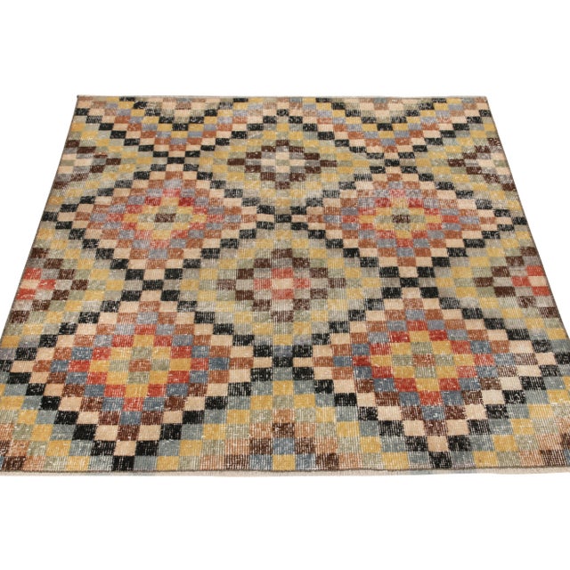 1960s Distressed Vintage Square Rug in Stone Blue, Beige-Brown ...