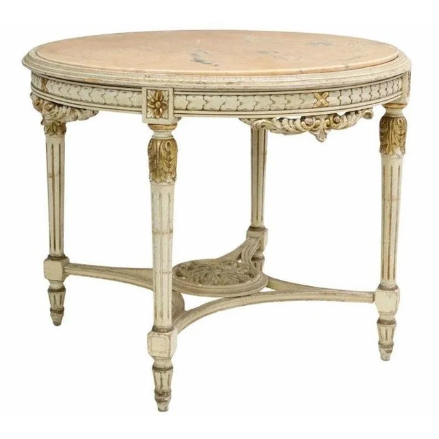 Vintage French Louis XVI Style Marble Top Center Table | Chairish