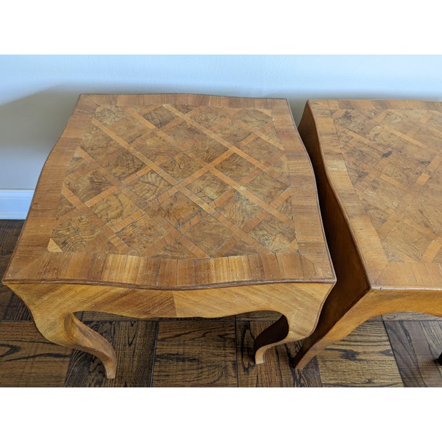 1950's Italian Walnut Parquet End Tables - a Pair | Chairish