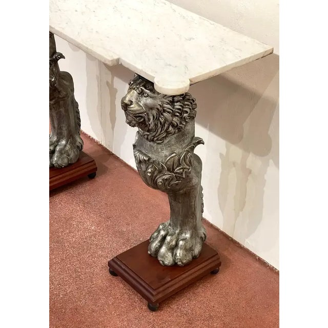 English Regency Style Marble Top Zinc Lion Caryatid Console Table ...