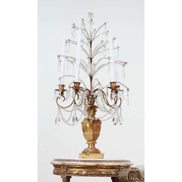 Italian Giltwood Iron and Crystal Girandole | Chairish